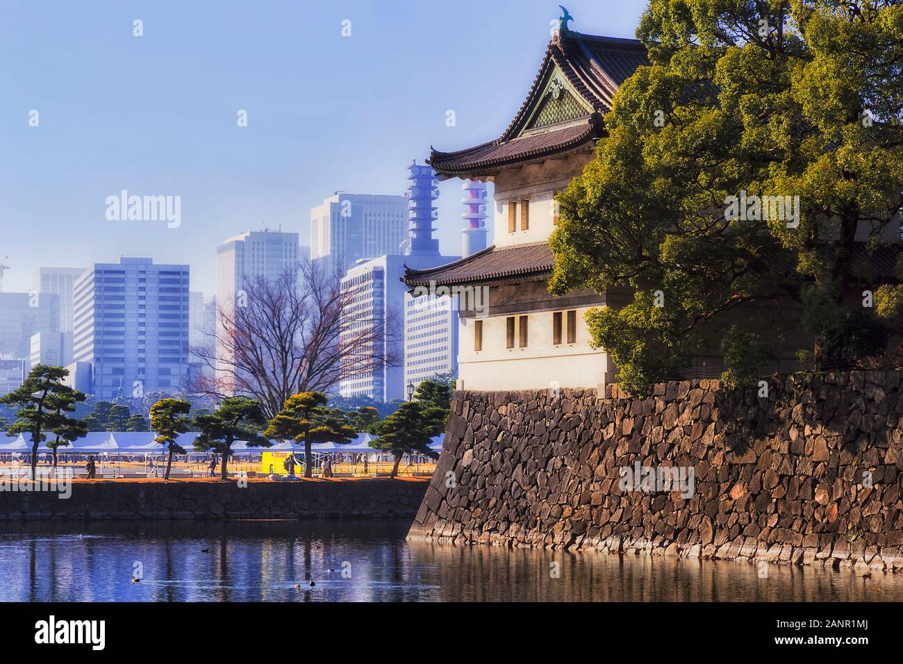 The imperial palace and garden in the middle of Tokyo city. Historic ...