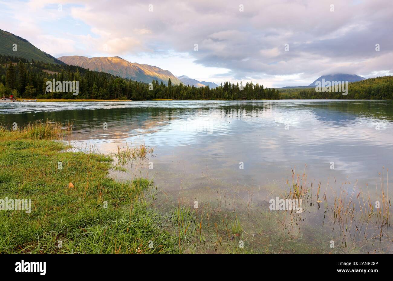 Beautiful sunrise at Kenai River, Alaska, USA. The Kenai River is the ...