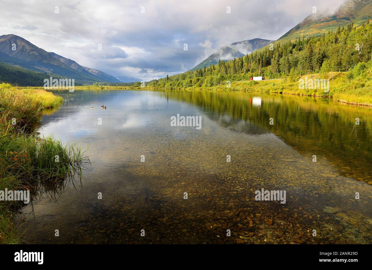Beautiful sunrise at Kenai River, Alaska, USA. The Kenai River is the ...