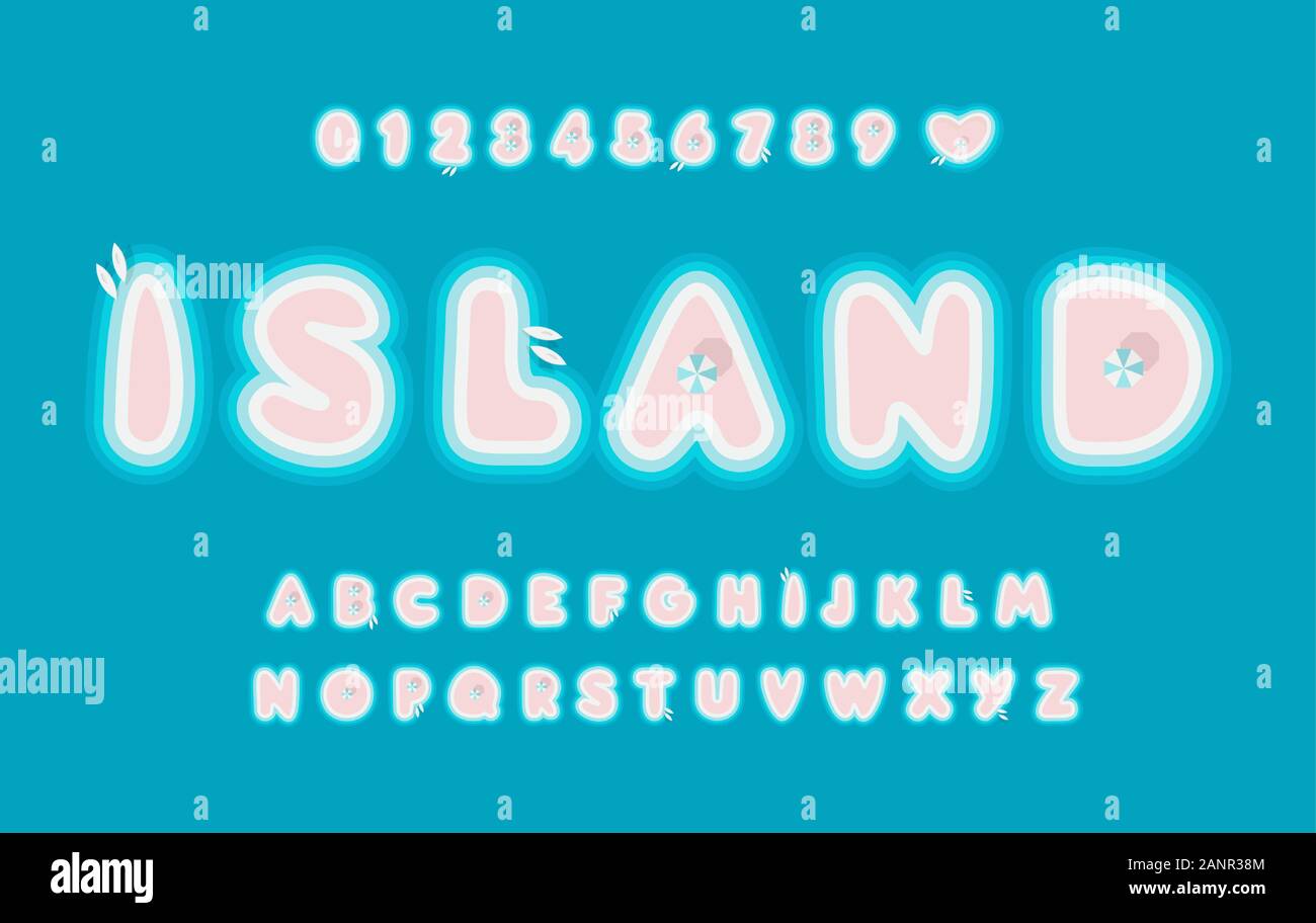 Island abstract letters set with boats and umbrellas font unusual ...