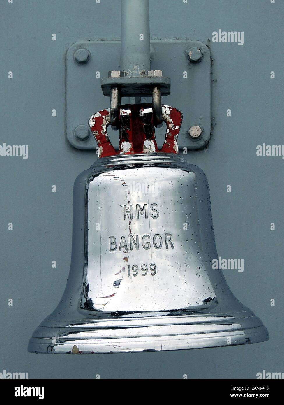 The ship's bell of HMS Bangor M109, a Sandown-class minehunter operated ...