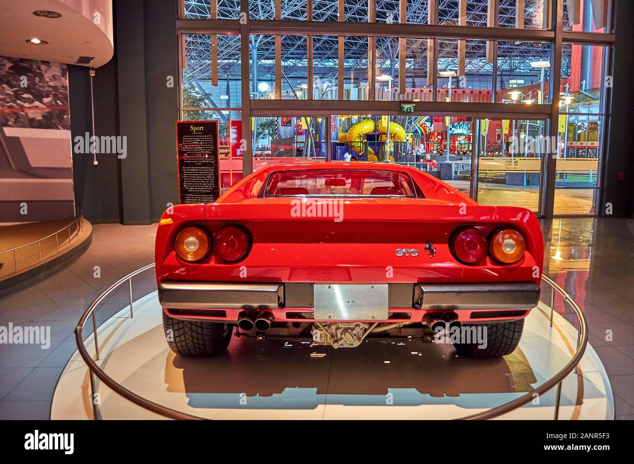 The historical Ferrari 288 GTO showcase in the Ferrari World amusement ...