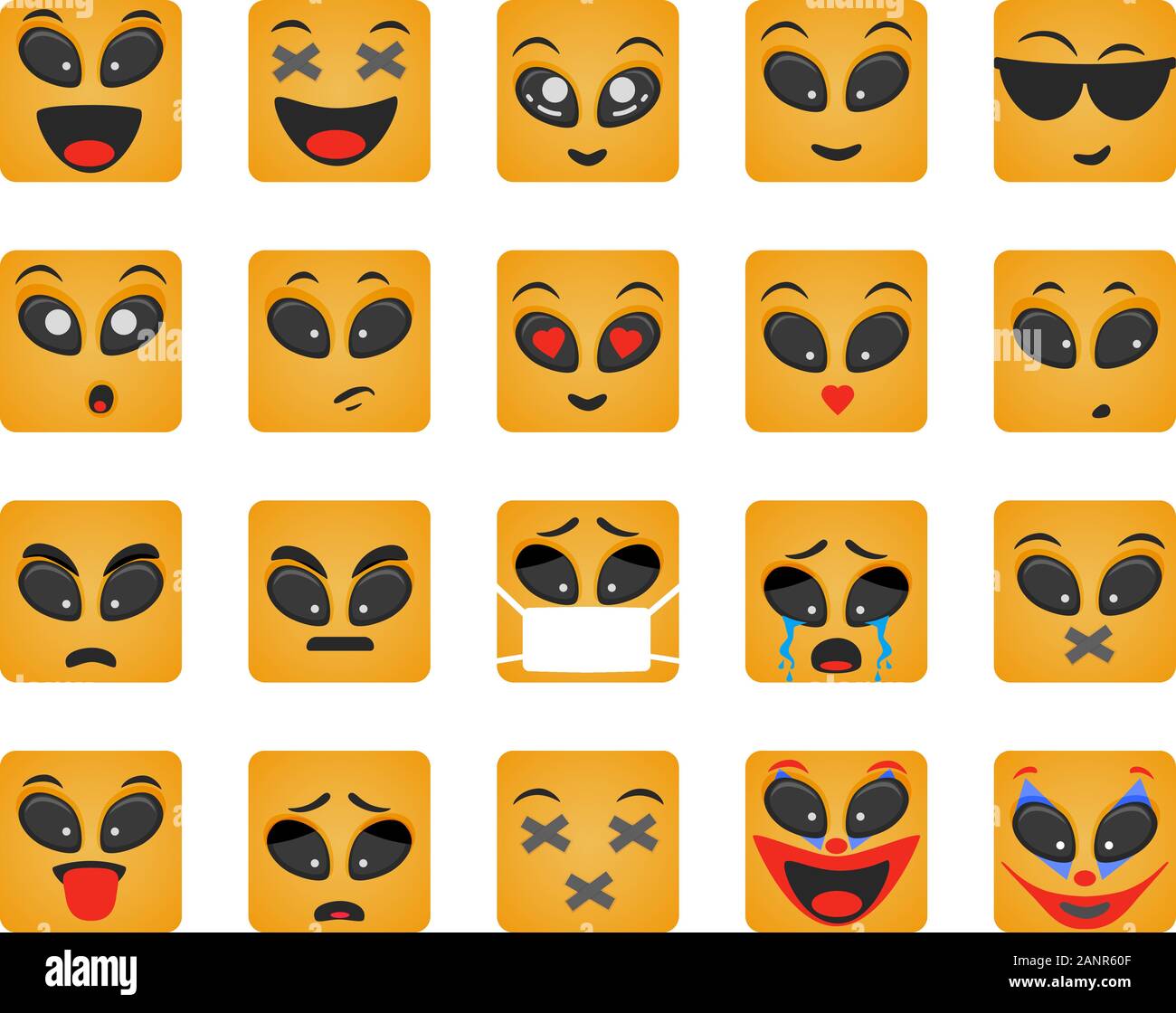 Emoticons set. Square smile vector. Face emotions for chat Stock Vector ...