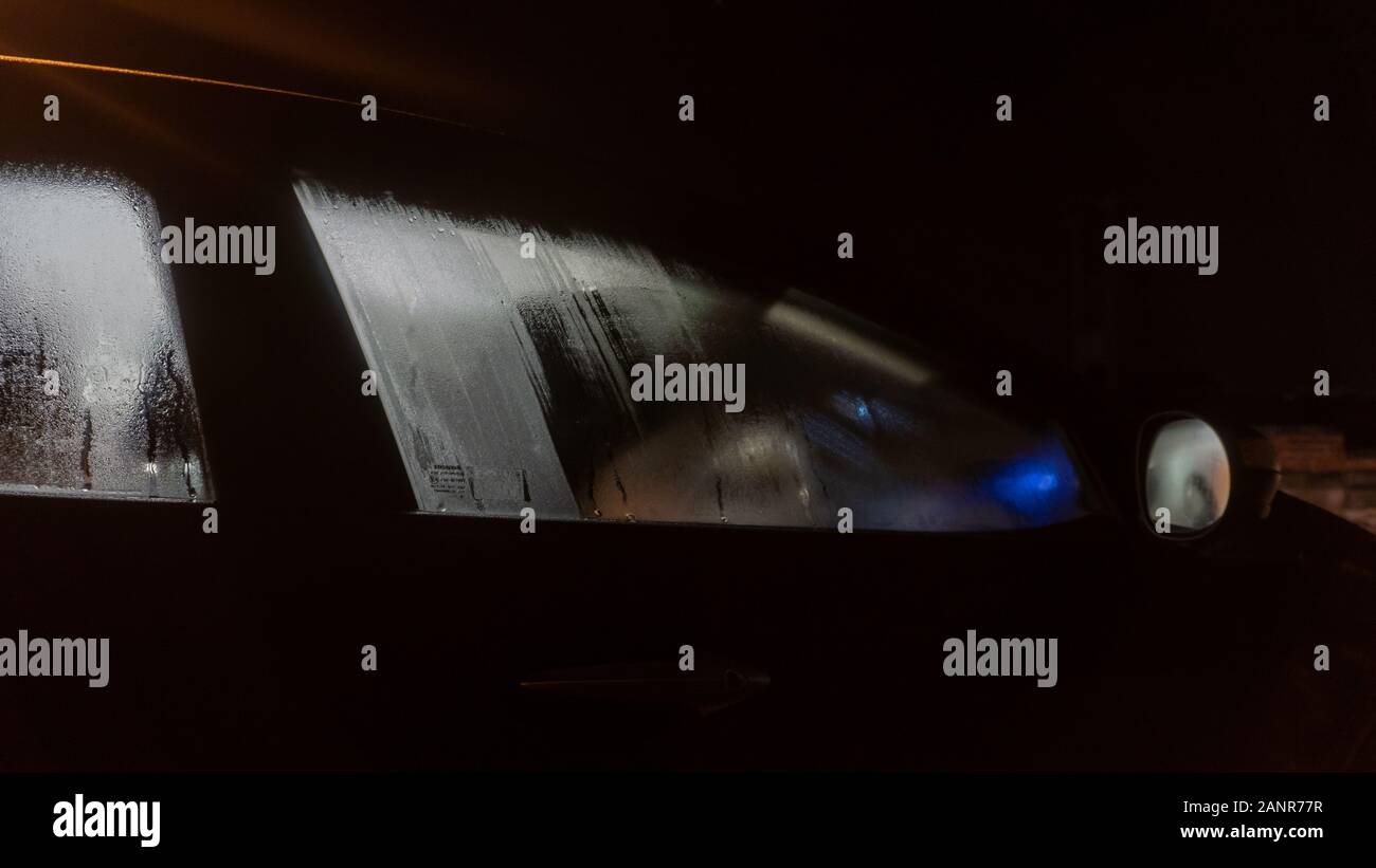 Condesation on the inside of a car window on a cold winters night Stock ...