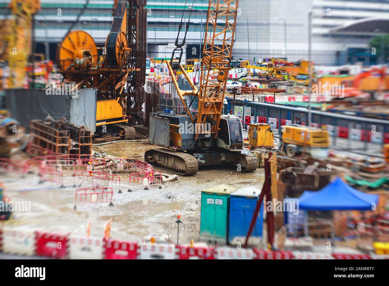 A large construction site in the city, the process of massive buliding ...