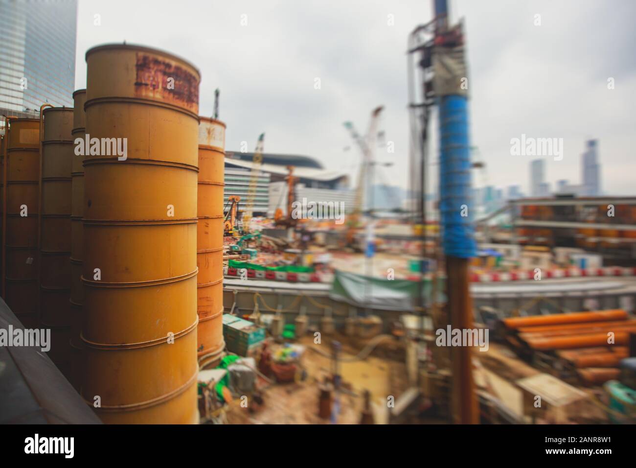 A large construction site in the city, the process of massive buliding ...