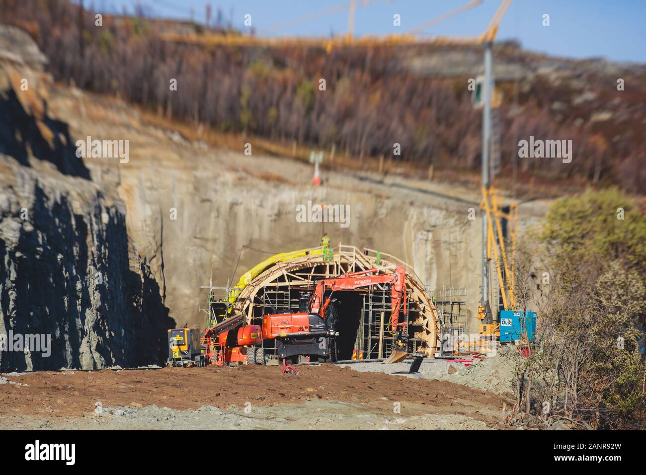 Construction site, process of new road construction with heavy vehicle ...