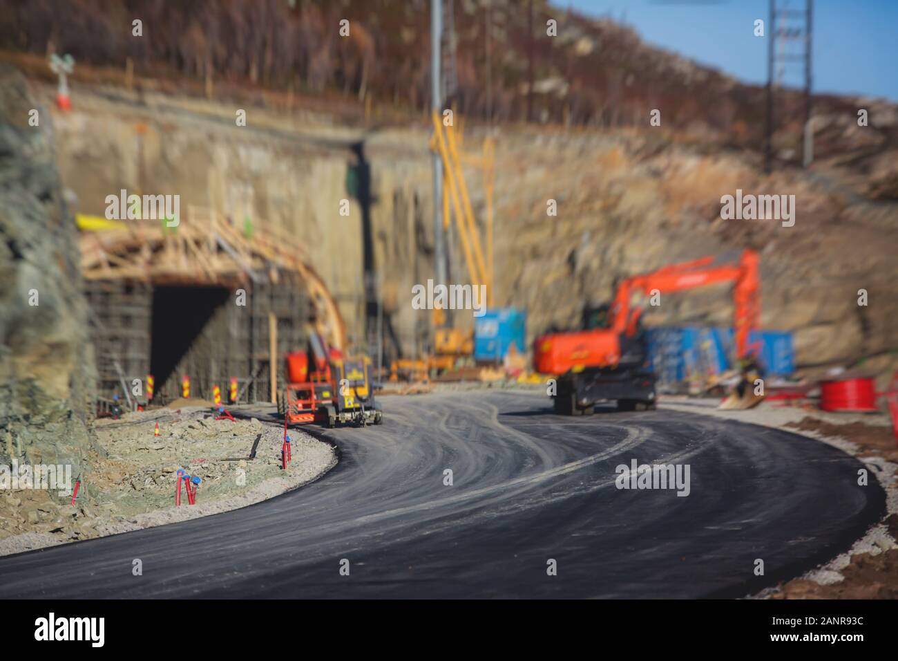 Construction site, process of new road construction with heavy vehicle ...