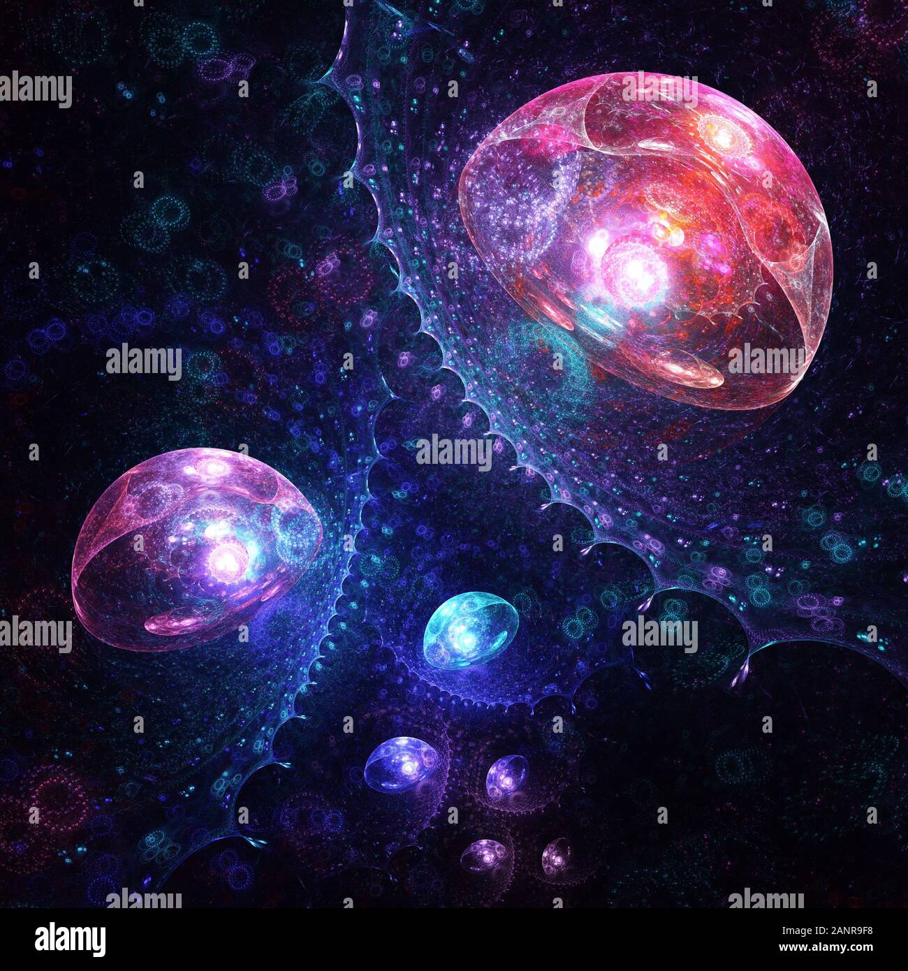 Abstract fractal: surreal luminescent sea creatures rising from the ...