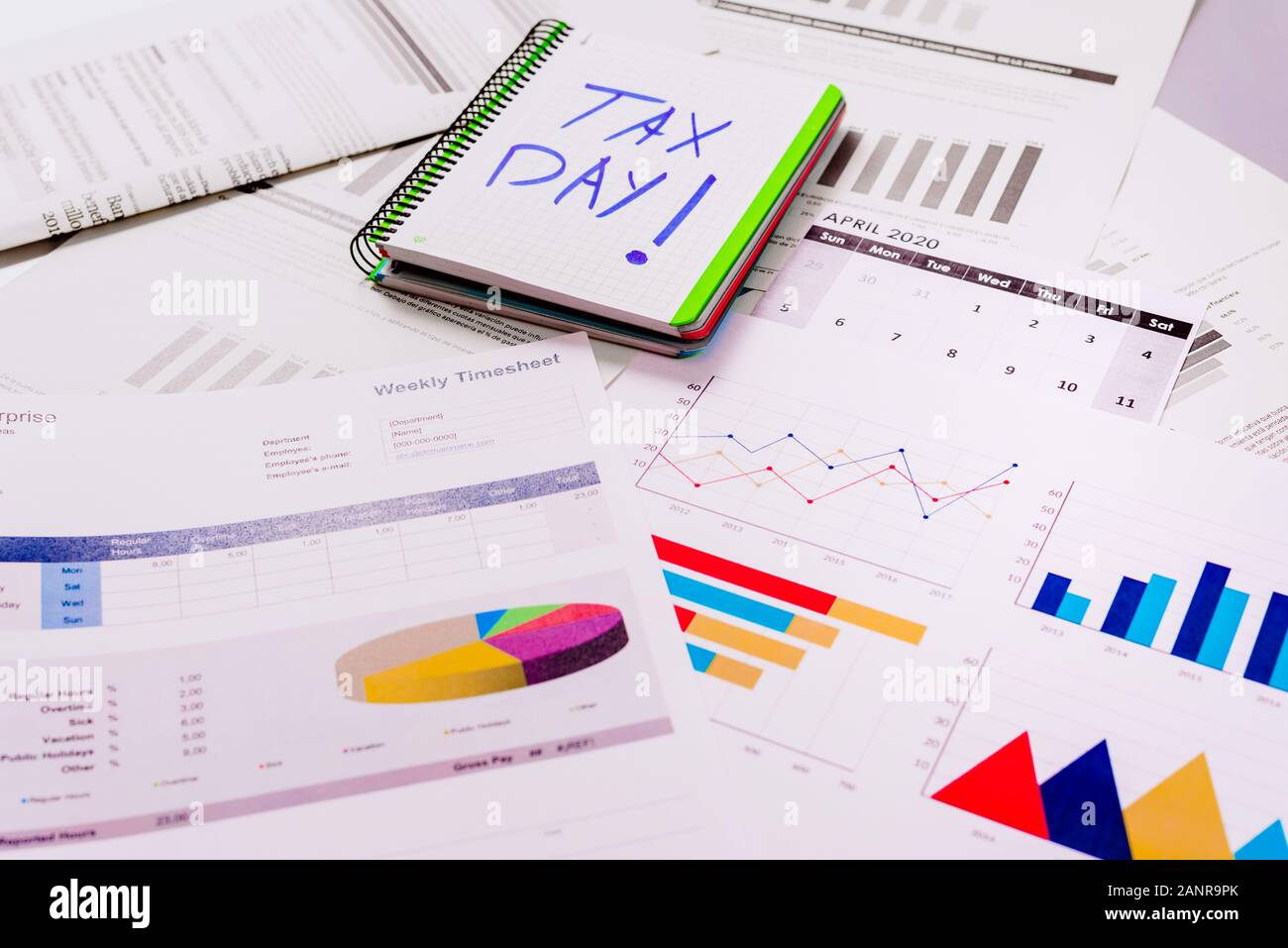 April 15 is the day of payment of taxes, background of papers and ...