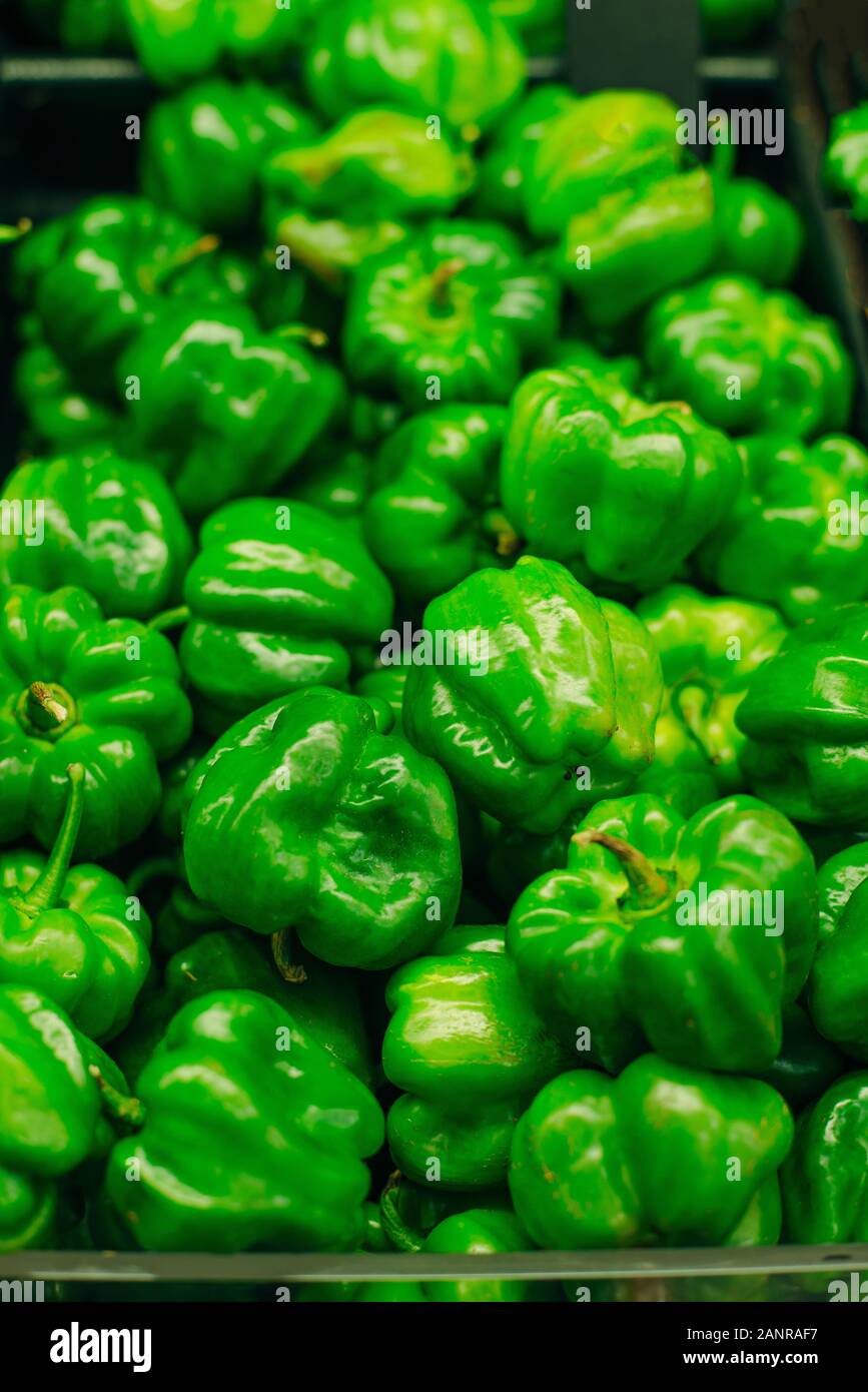 Mexico Green Chile peppers on the market Stock Photo - Alamy