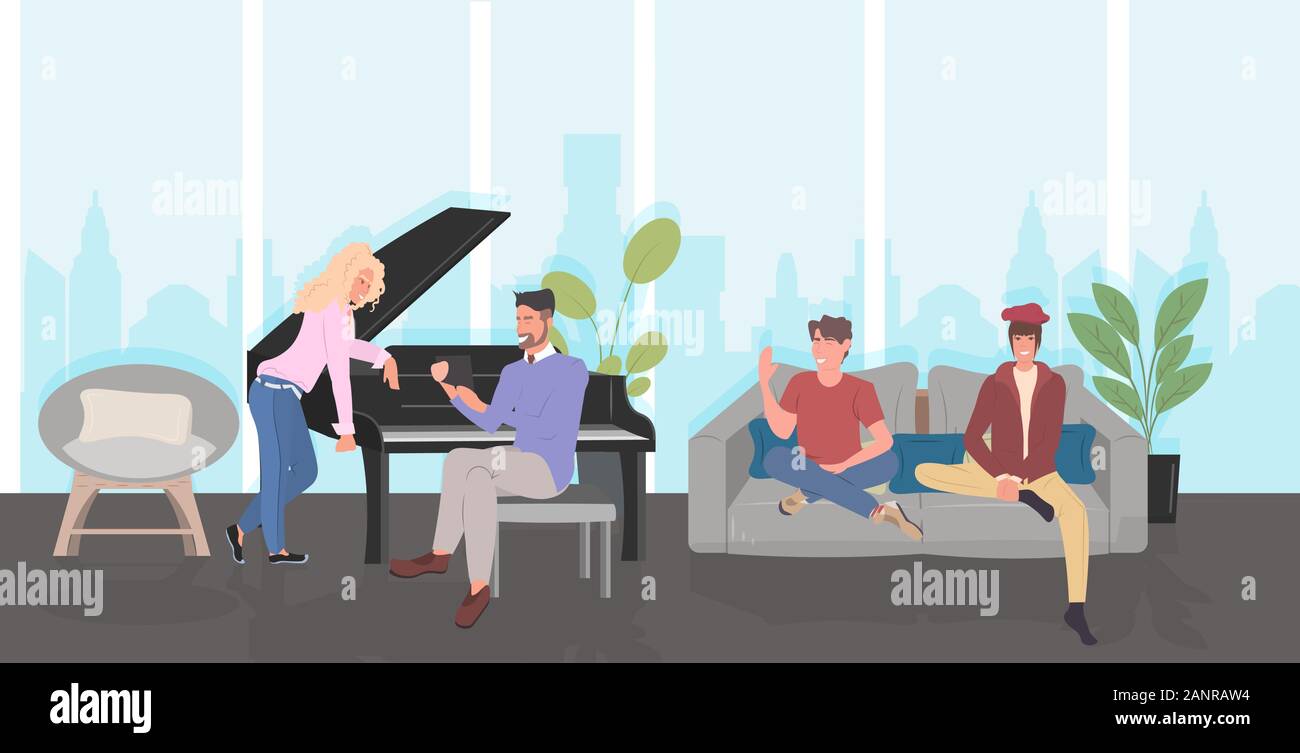 people discussing during meeting men women spending time together ...