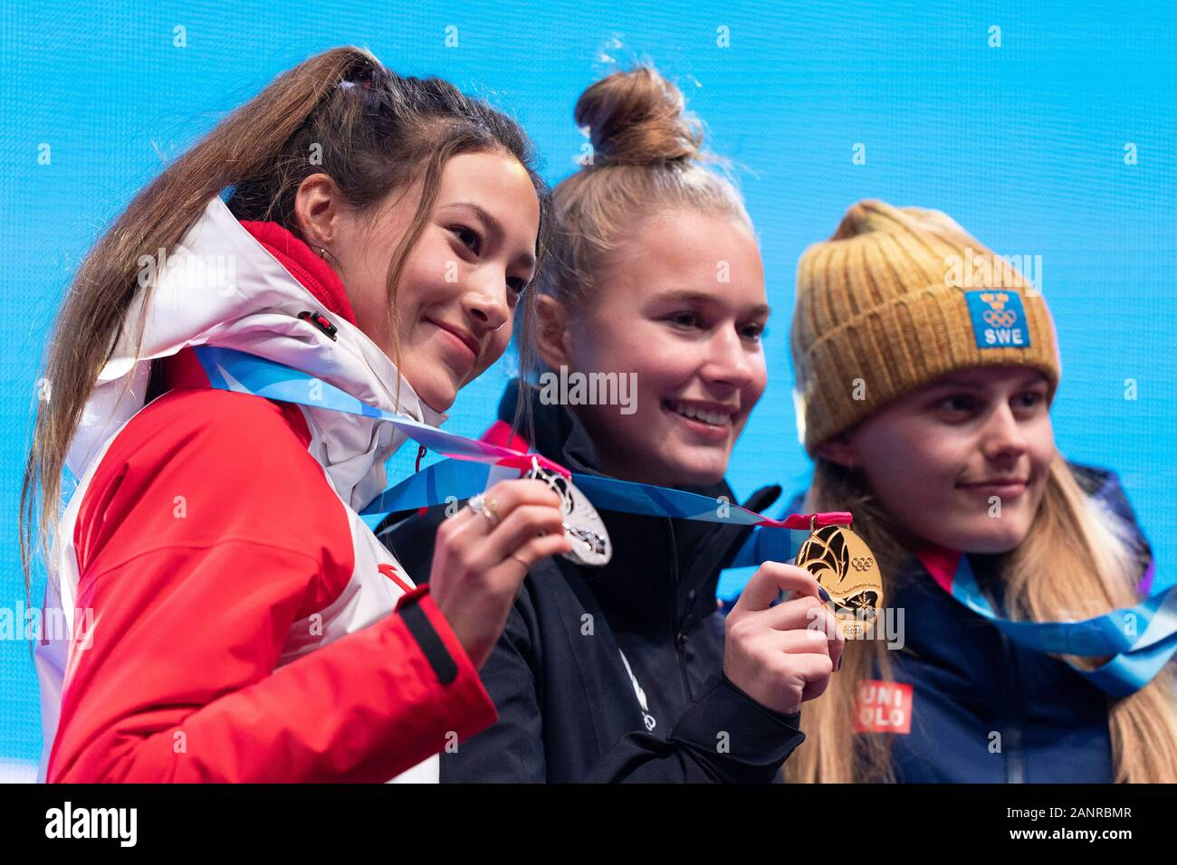 Lausanne, Switzerland. 18th Jan, 2020. Silver medalist Gu Ailing of ...
