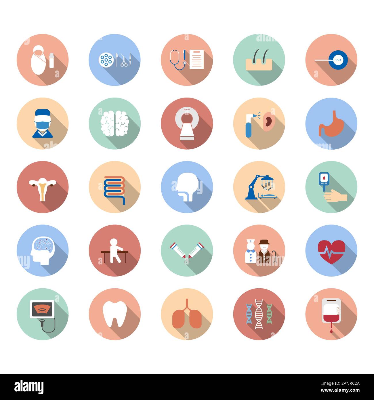 Medical icons with long shadow on white background vector illustration ...