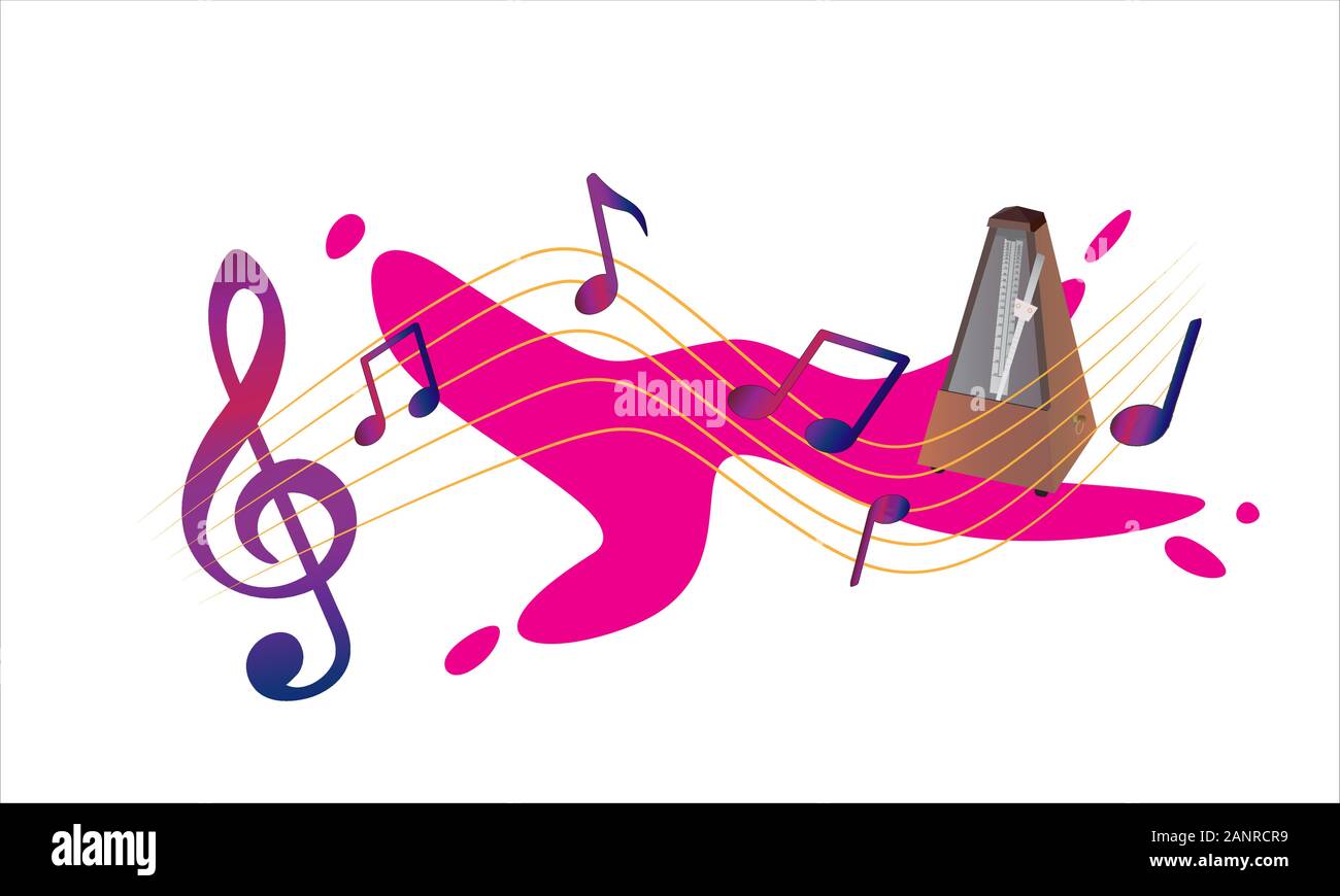 Vector illustration music note logo and vintage metronome graphic ...