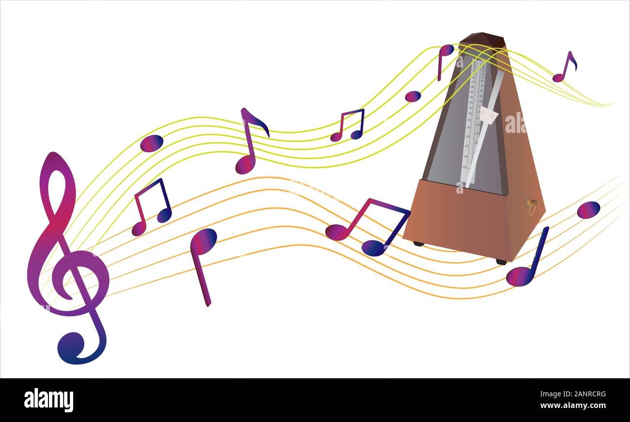 Vector illustration music note logo and vintage metronome graphic ...