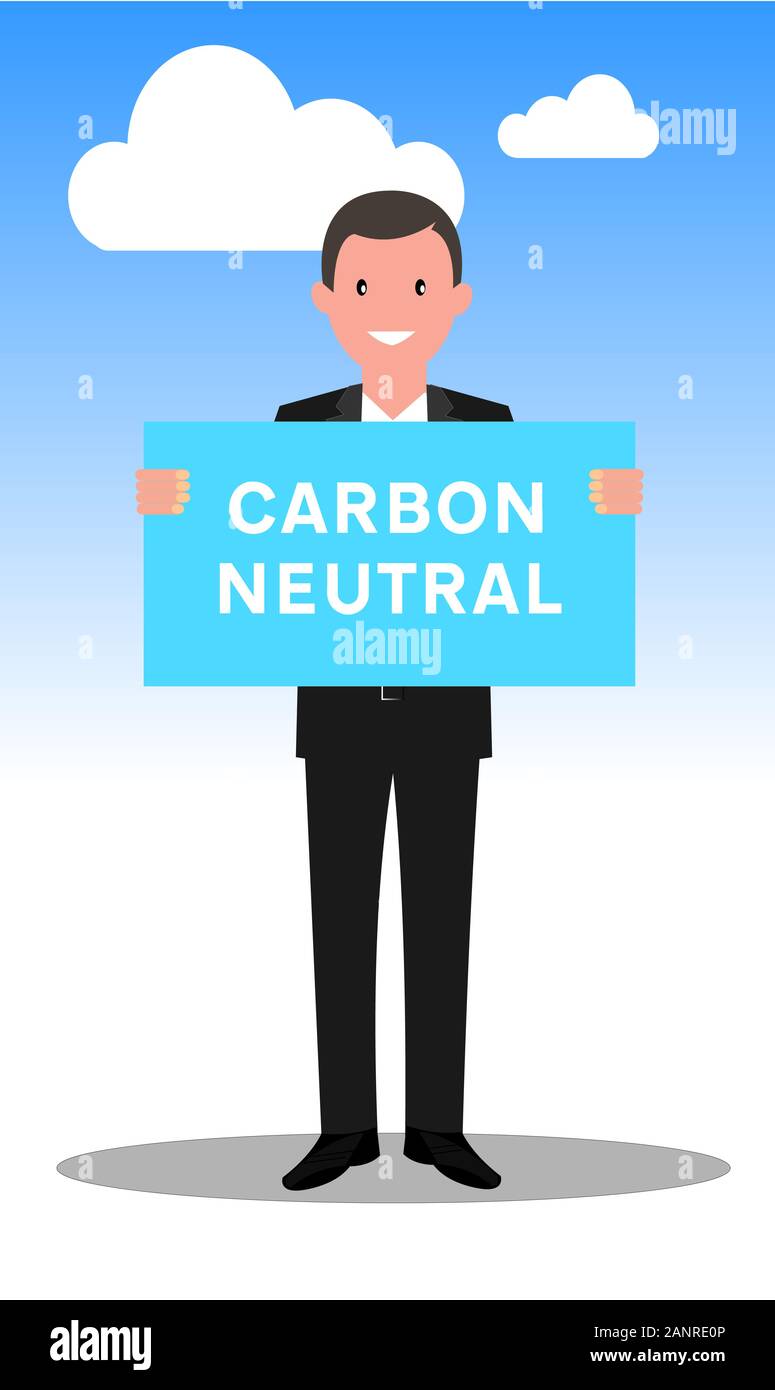 Man with carbon neutral board vector drawing Stock Photo - Alamy