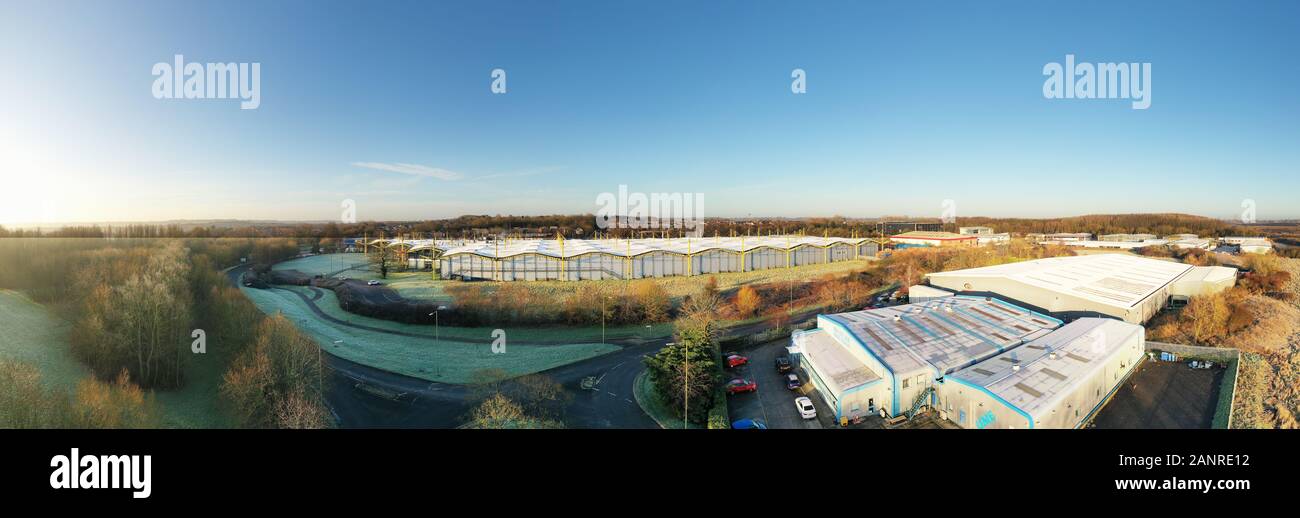 Panorama aerial view of Spectrum Building at Dawn, formerly the Renault ...