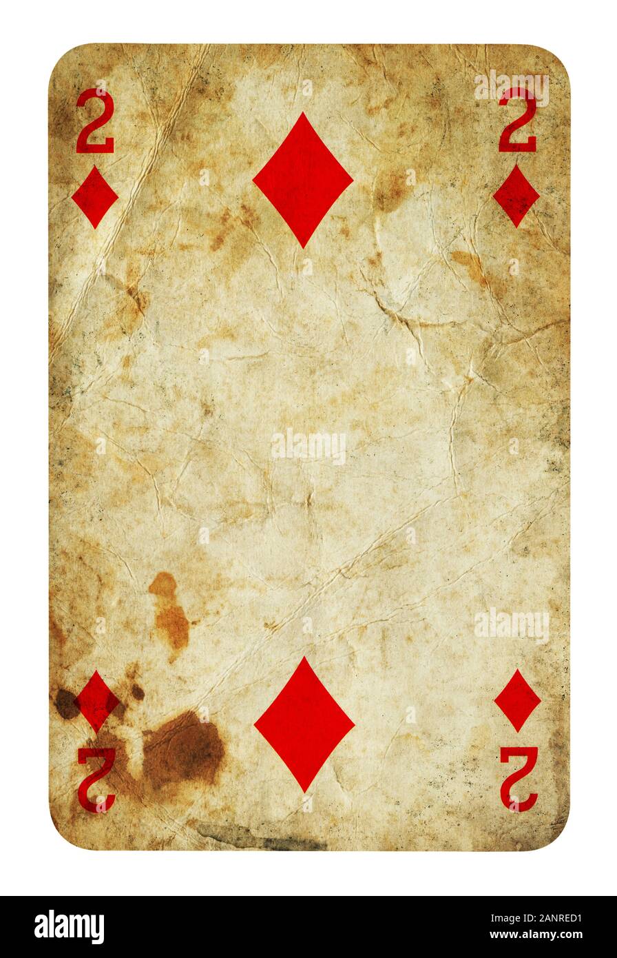 Two of Diamond Vintage playing card - isolated on white (clipping path ...