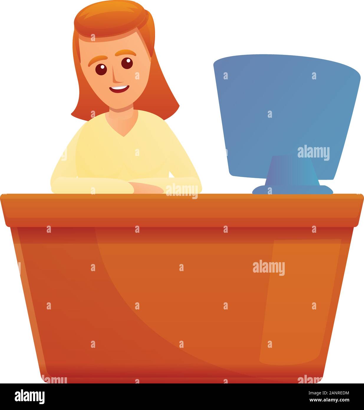 Woman desktop insurance icon. Cartoon of woman desktop insurance vector ...
