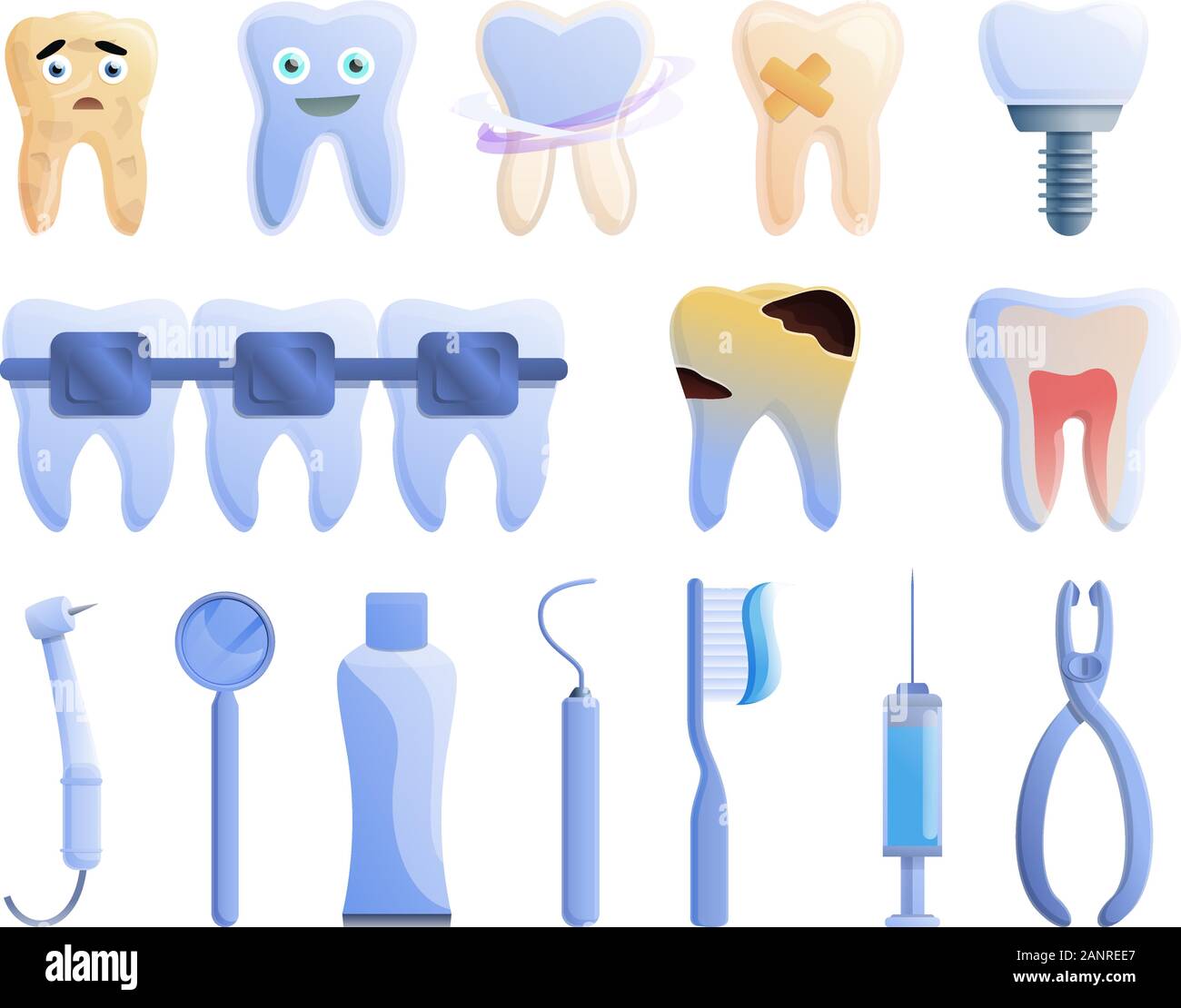 Tooth restoration icons set. Cartoon set of tooth restoration vector ...