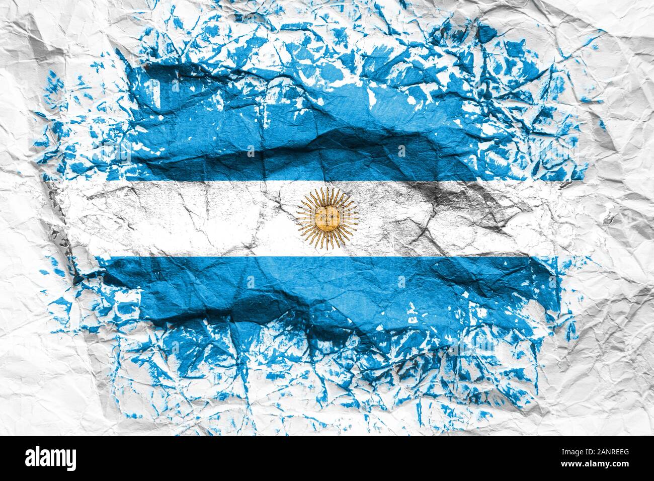 The national flag of the Argentina is painted on crumpled paper. Flag ...
