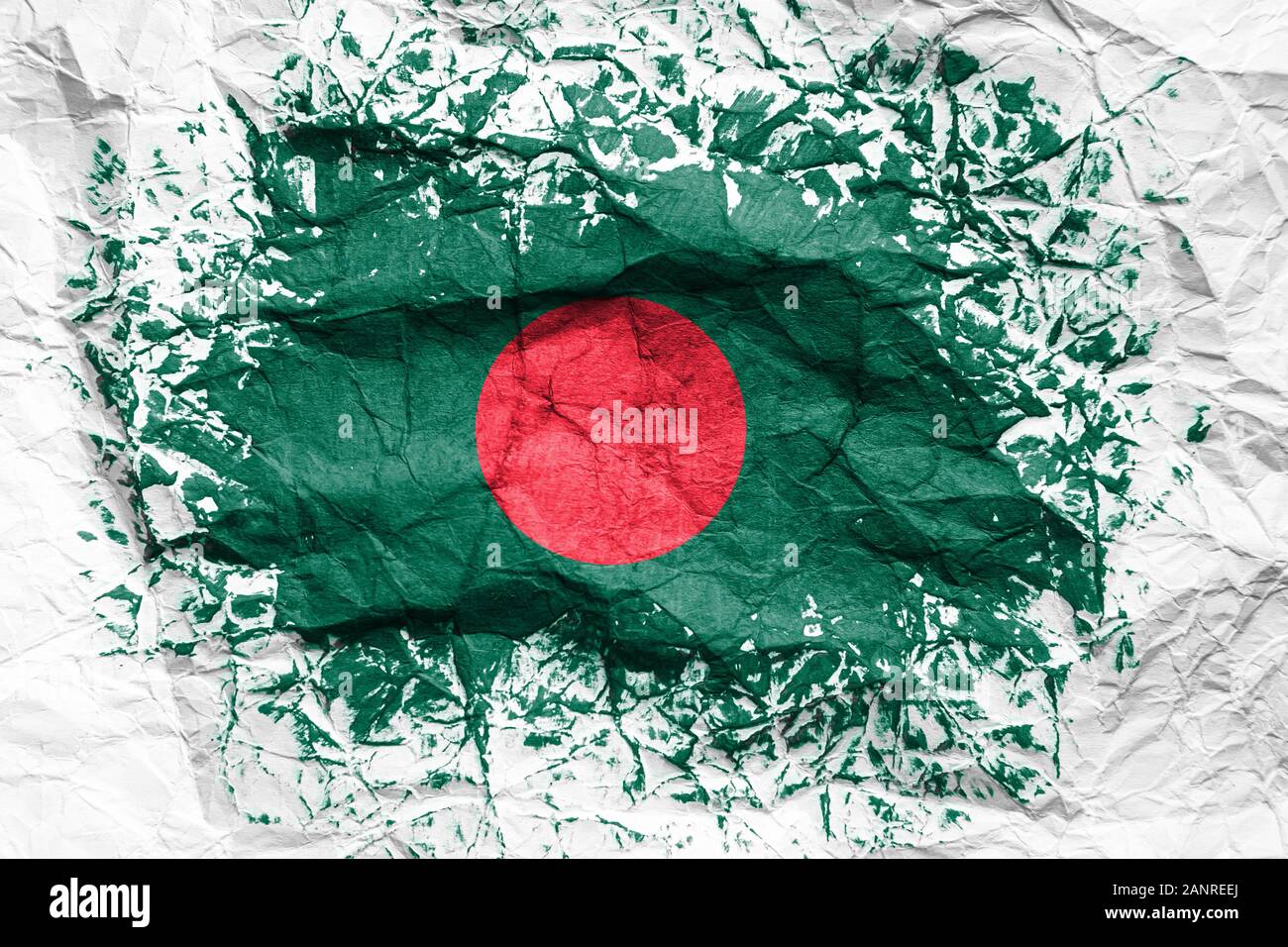 The national flag of the Bangladesh is painted on crumpled paper. Flag ...