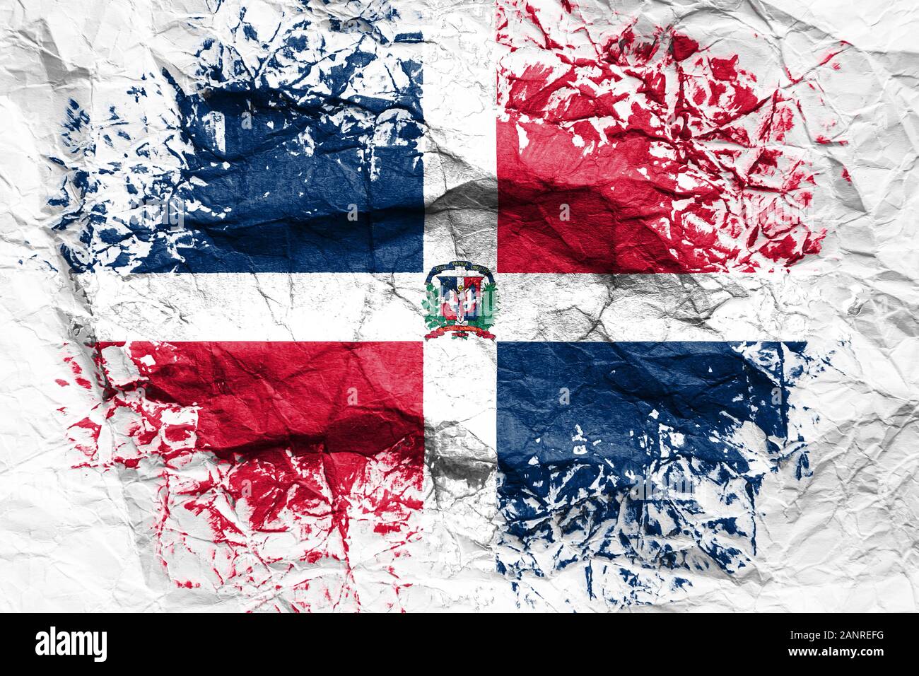 The national flag of the Dominicana is painted on crumpled paper. Flag ...