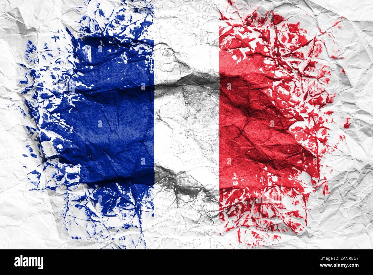 The national flag of the France is painted on crumpled paper. Flag ...