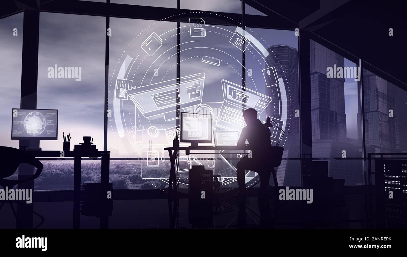 Web programmer and infographics in augmented reality Stock Photo - Alamy