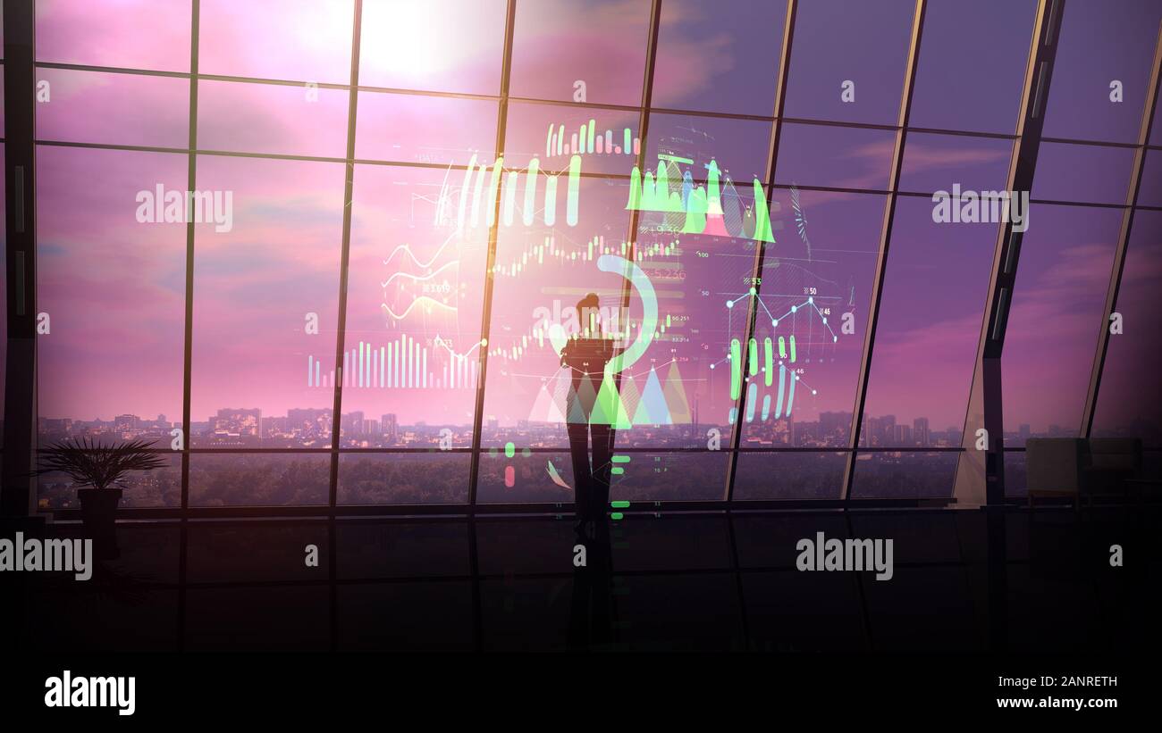 Business woman surrounded by multi-colored virtual infographic Stock ...