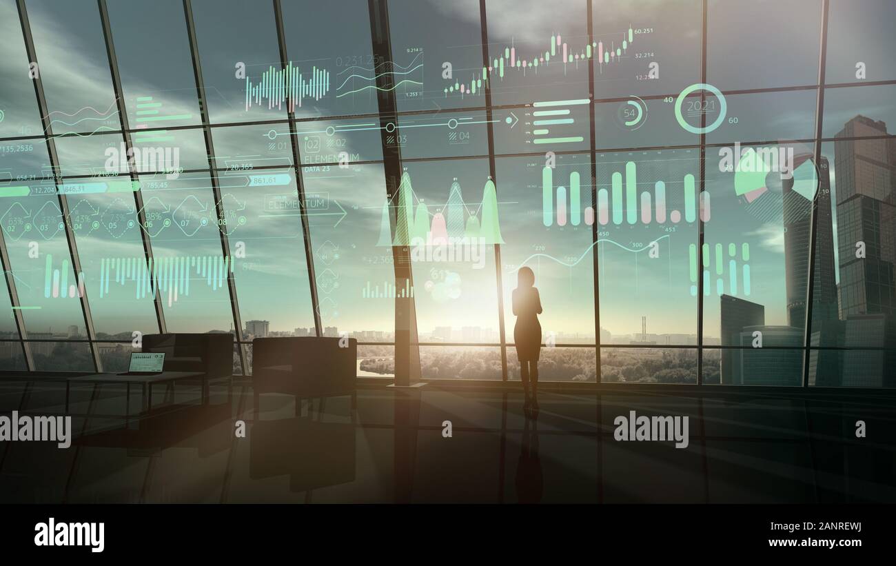 A business woman is browsing an array of data in virtual reality Stock ...