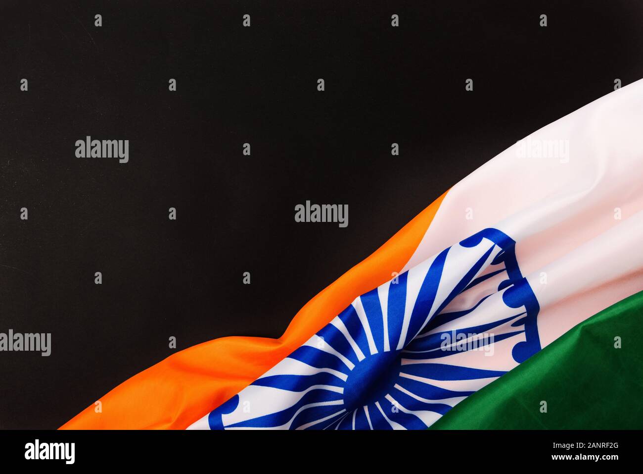 Indian republic day, flat lay top view, Indian flag on black background ...