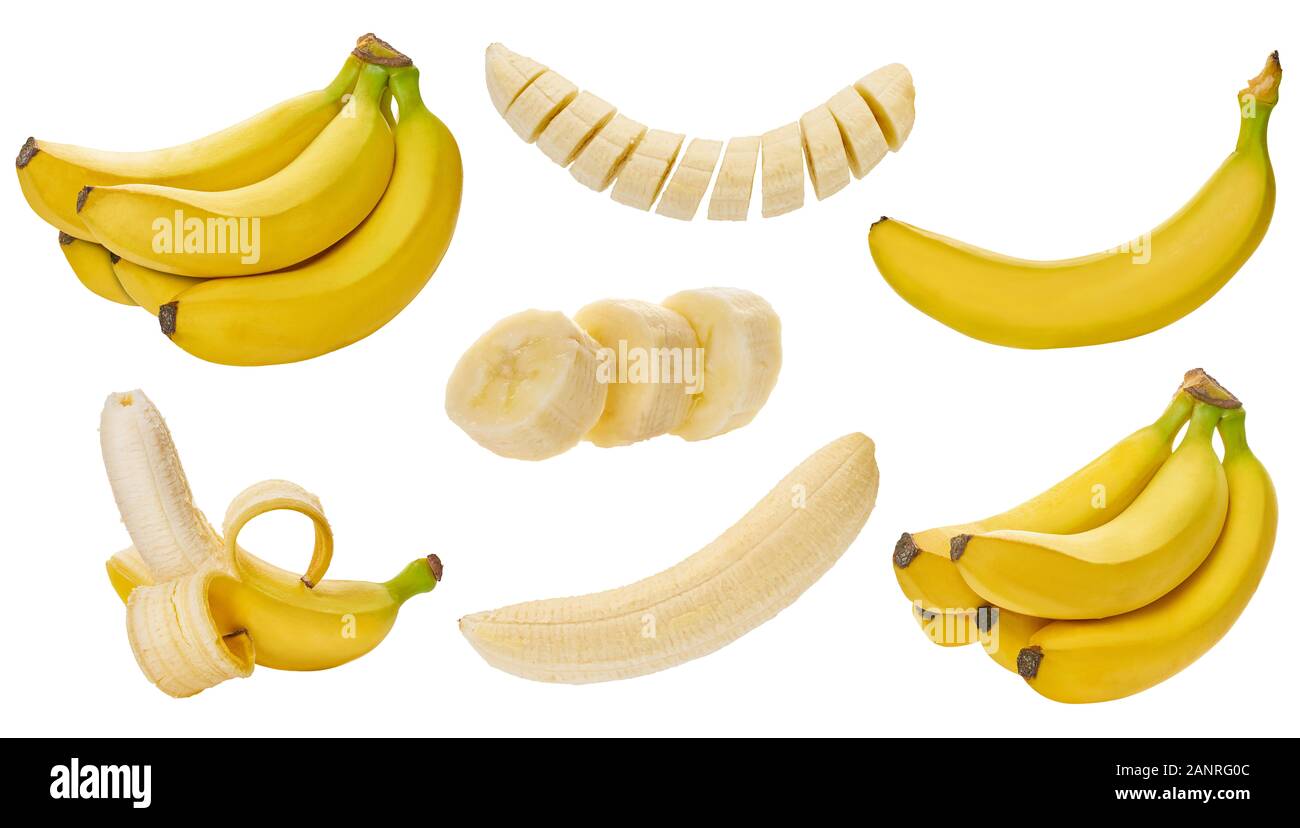 set of bananas on a white isolated background with clipping path Stock ...