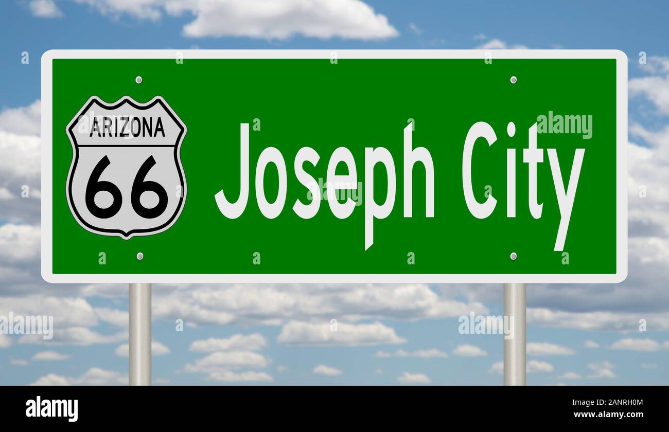 Rendering of a green 3d highway sign for Joseph City Arizona on Route ...