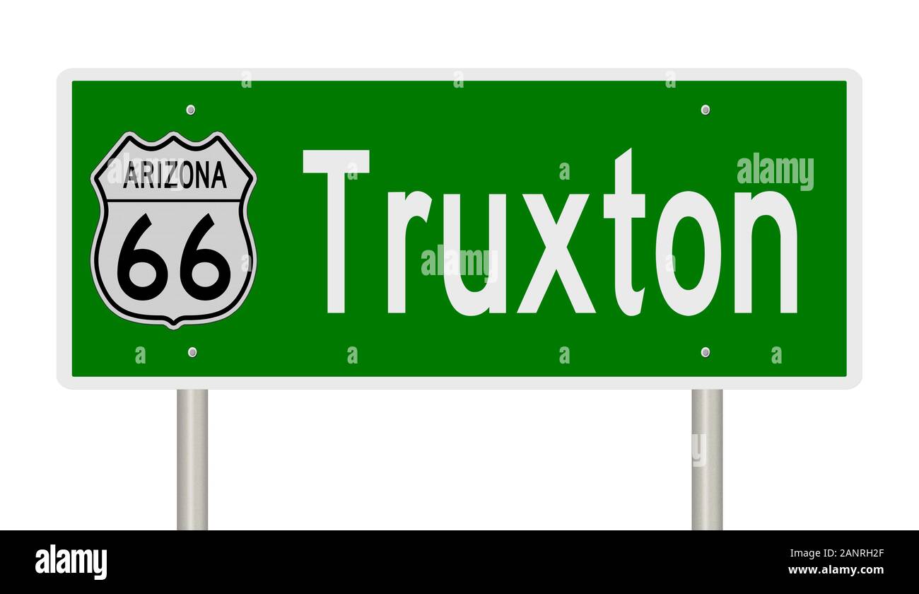 Rendering of a green 3d highway sign for Truxton Arizona on Route 66 ...