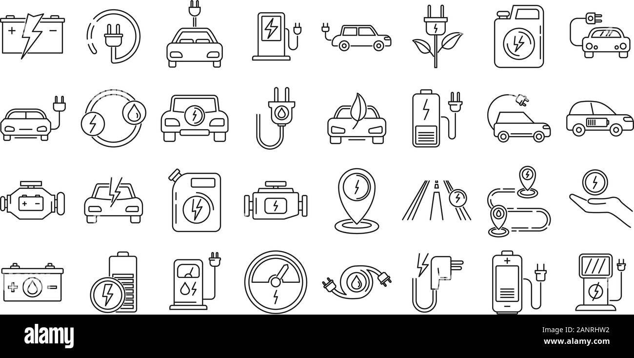 Hybrid charge icons set. Outline set of hybrid charge vector icons for ...