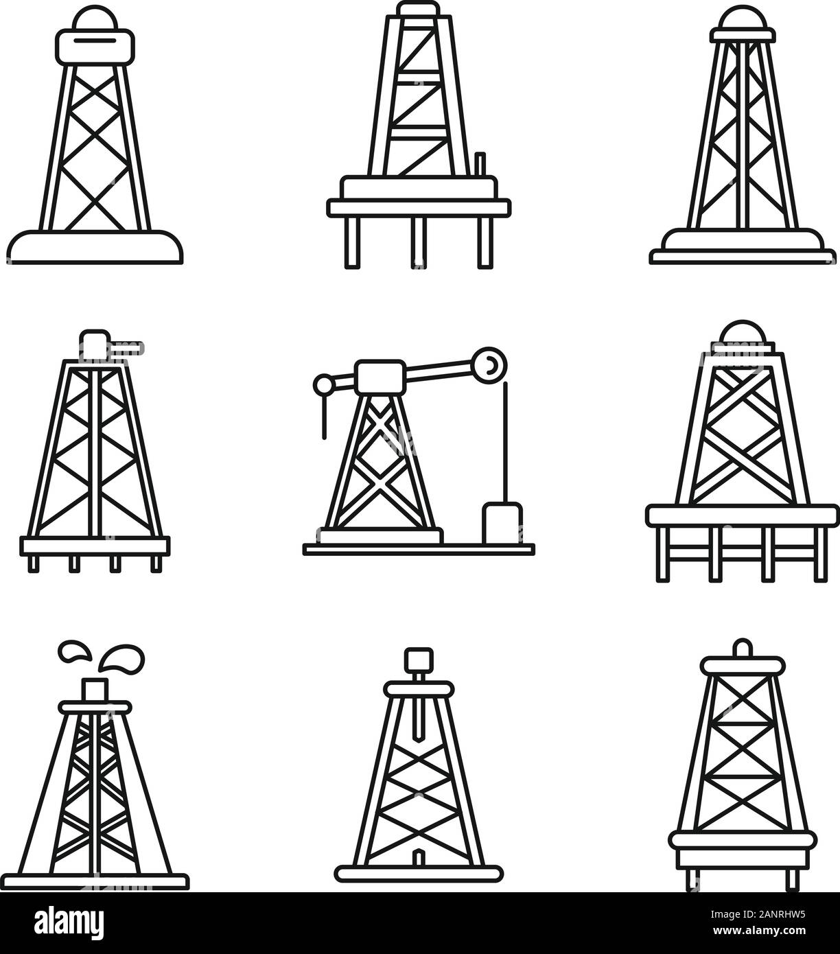 Derrick oil icons set. Outline set of derrick oil vector icons for web ...