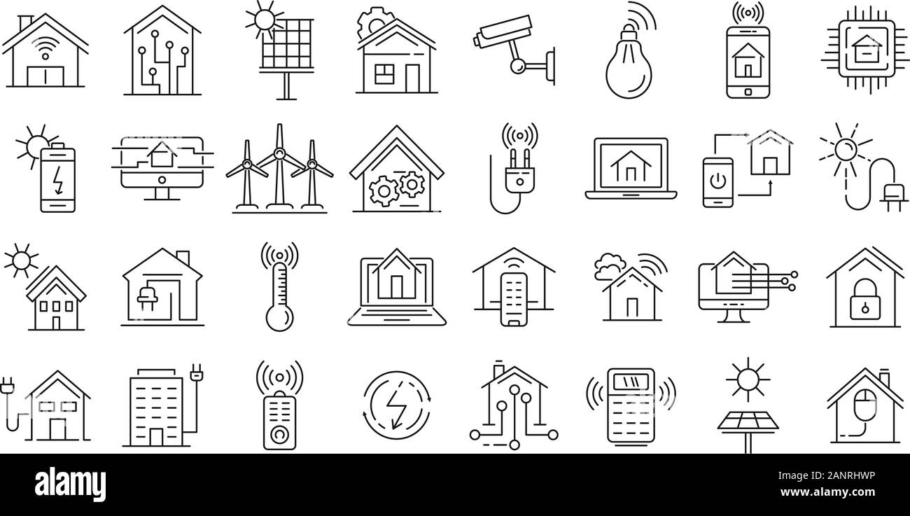 Autonomous house icons set. Outline set of autonomous house vector ... Autonomous house icons set. Outline set of autonomous house vector ...