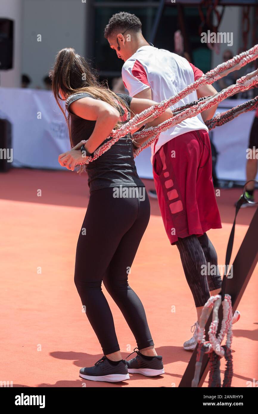 People Having Fitness Workout with Rope in an Outdoor Gym Stock Photo ...
