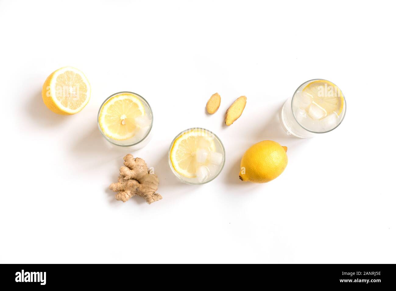 Ginger Ale Cocktail or Ginger Beer with lemon and ice isolated on white ...