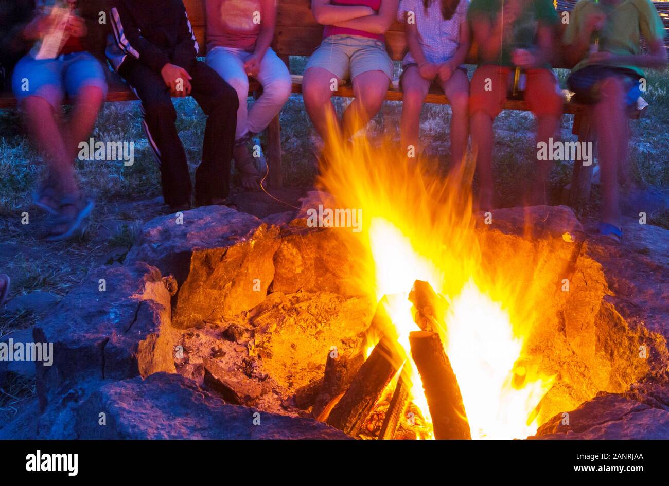 Campfire on the night party Stock Photo - Alamy