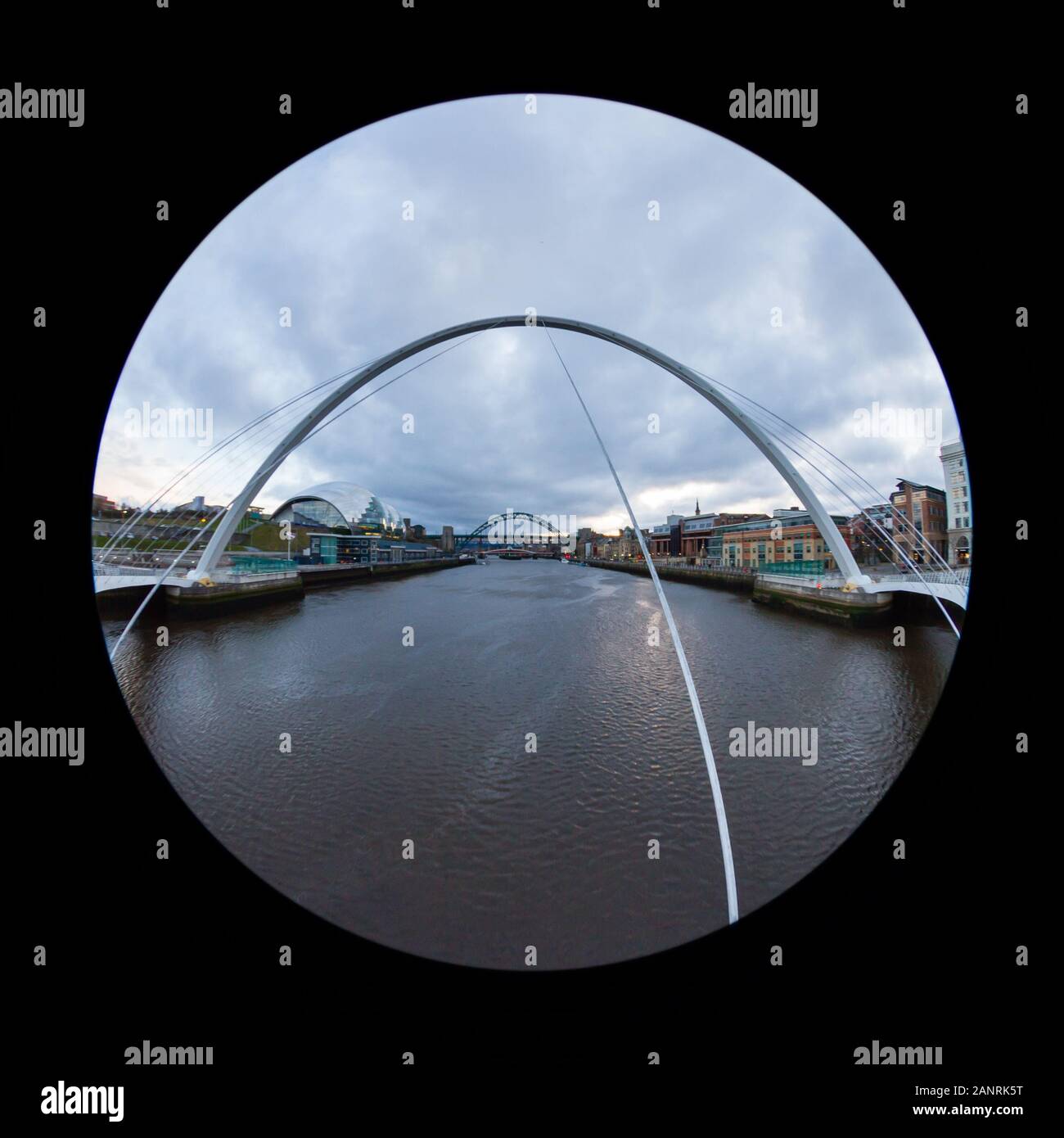 A fish eye view of the Gateshead Millennium Bridge, looking up the ...