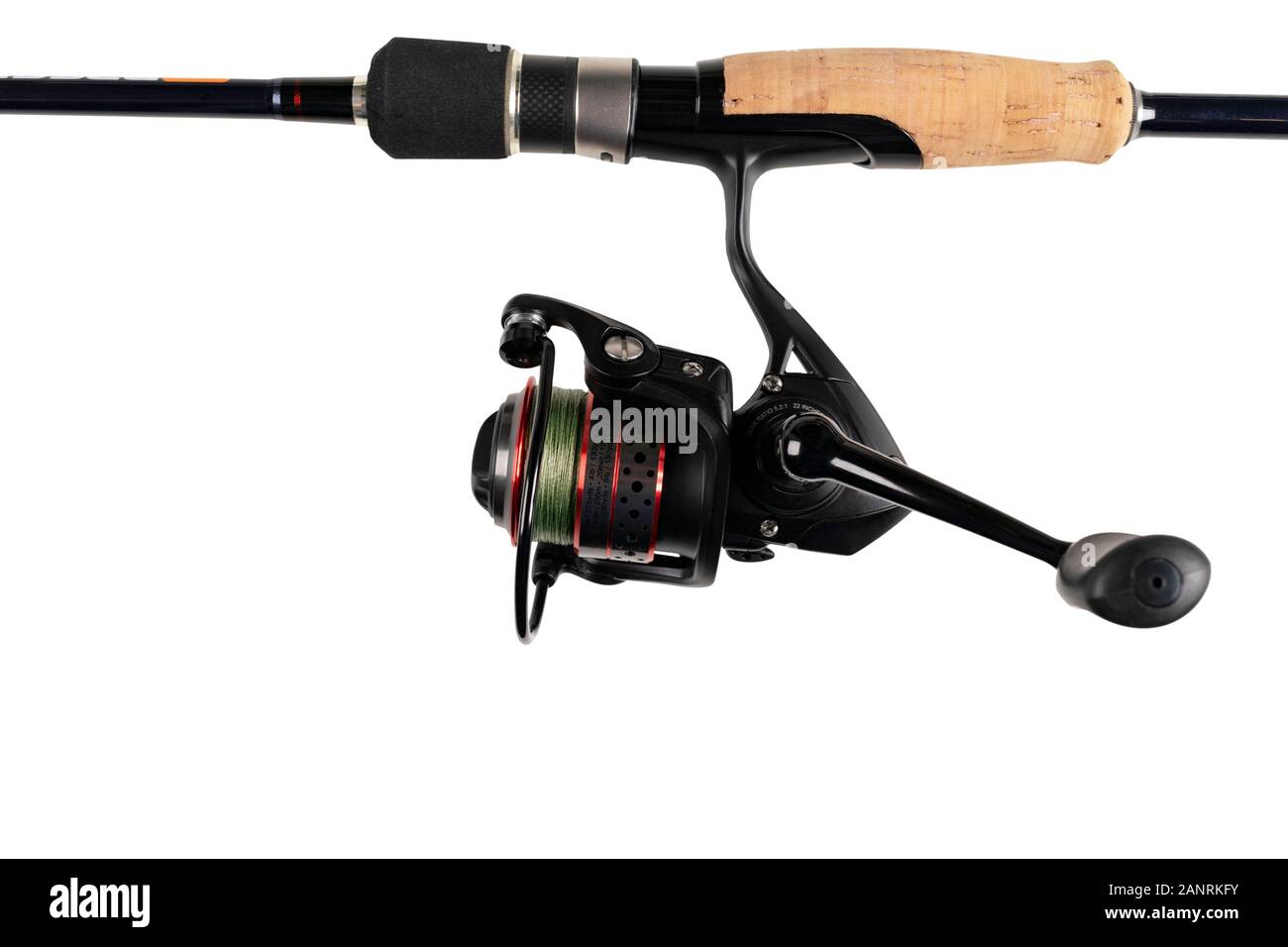 Fishing rod spinning with the line close-up. Fishing rod and reel ...