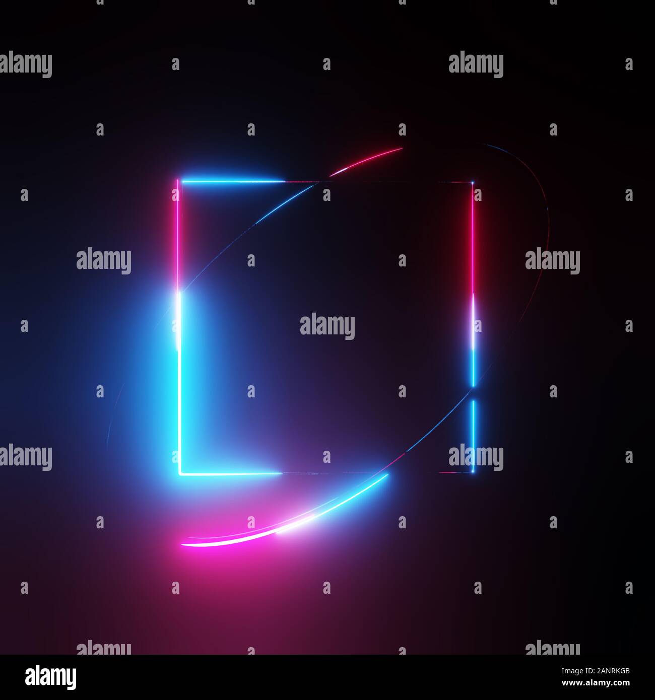 Neon light circle and square frames on dark background. 3D illustration ...