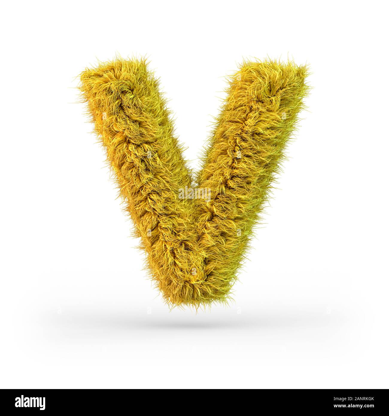 Capital letter V. Uppercase. Yellow fluffy and furry font. 3D rendering ...