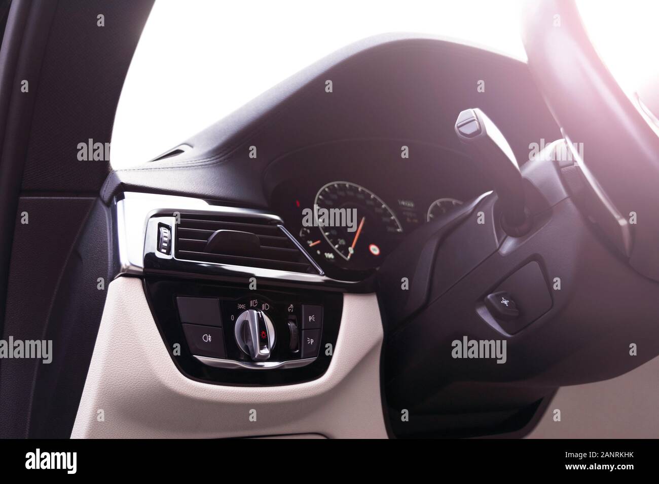 Car interior with light switch. The light knob in the car ...