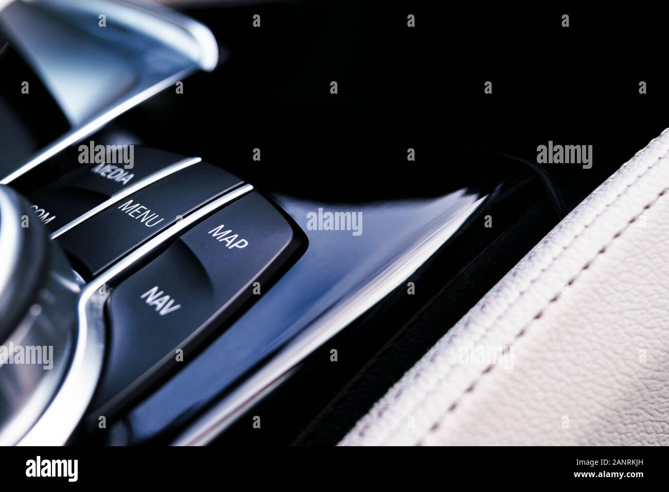Media and navigation control buttons of a Modern car. Car interior ...