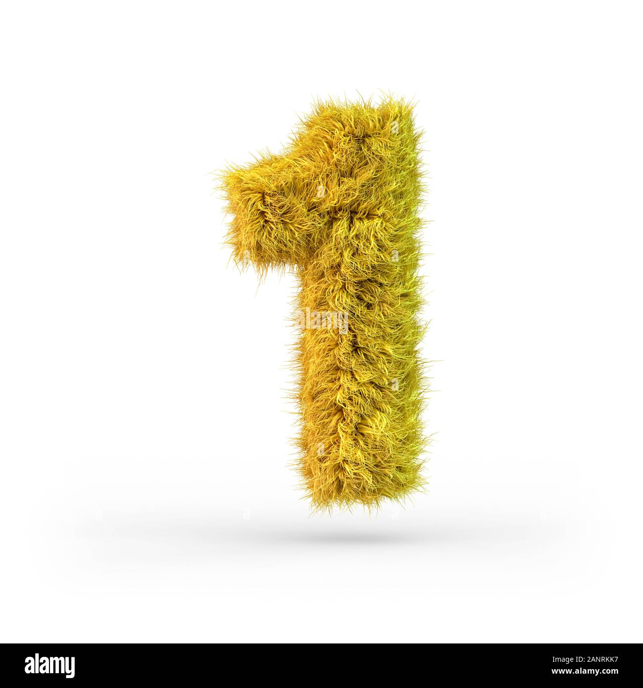 Number 1. Digital sign. Yellow fluffy and furry font. 3D rendering ...