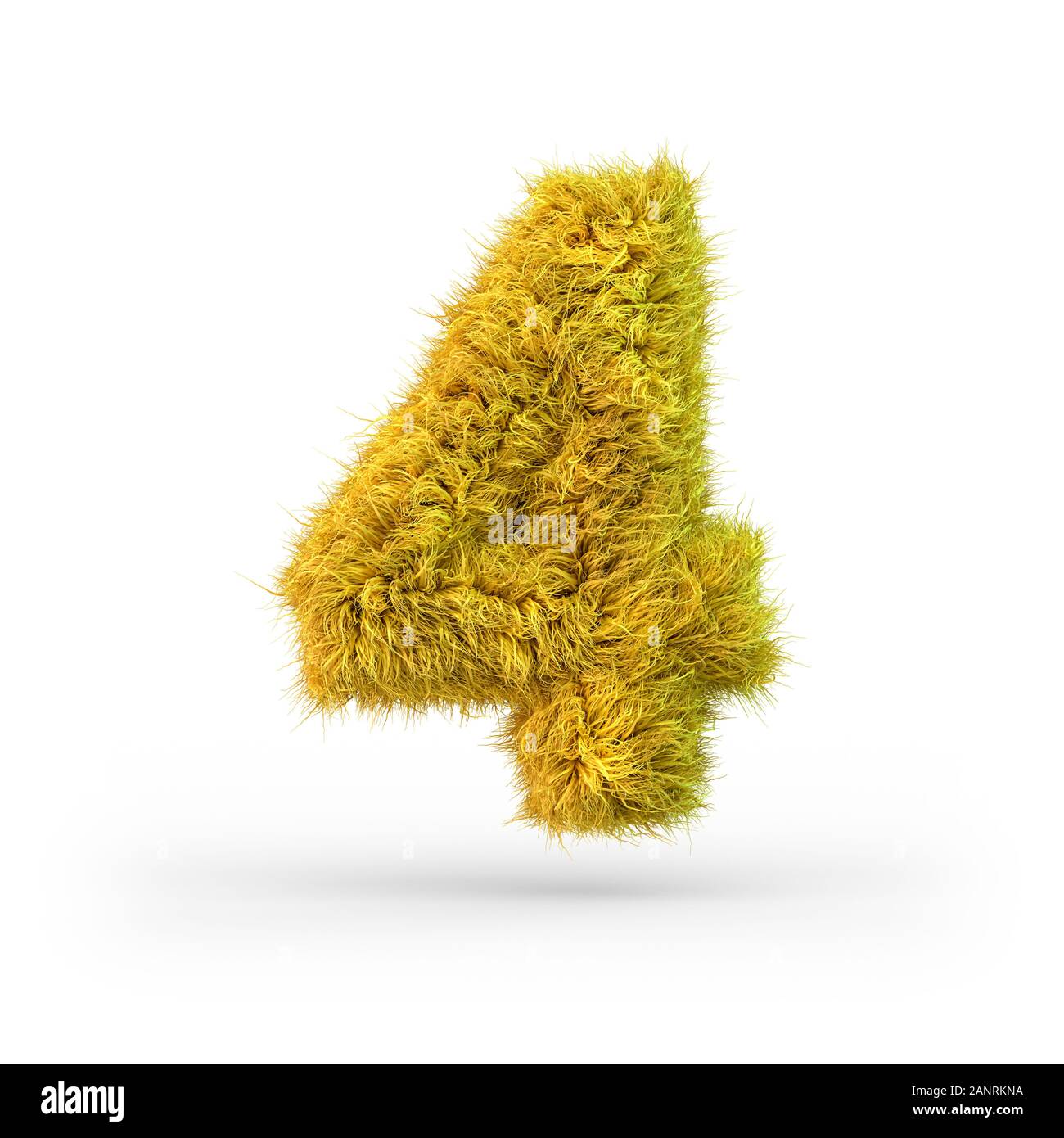 Number 4. Digital sign. Yellow fluffy and furry font. 3D rendering ...